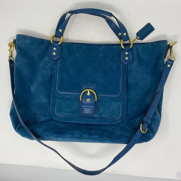 Coach | Bags | Coach Turquoise Blue Suede And Leather Top Handle ...